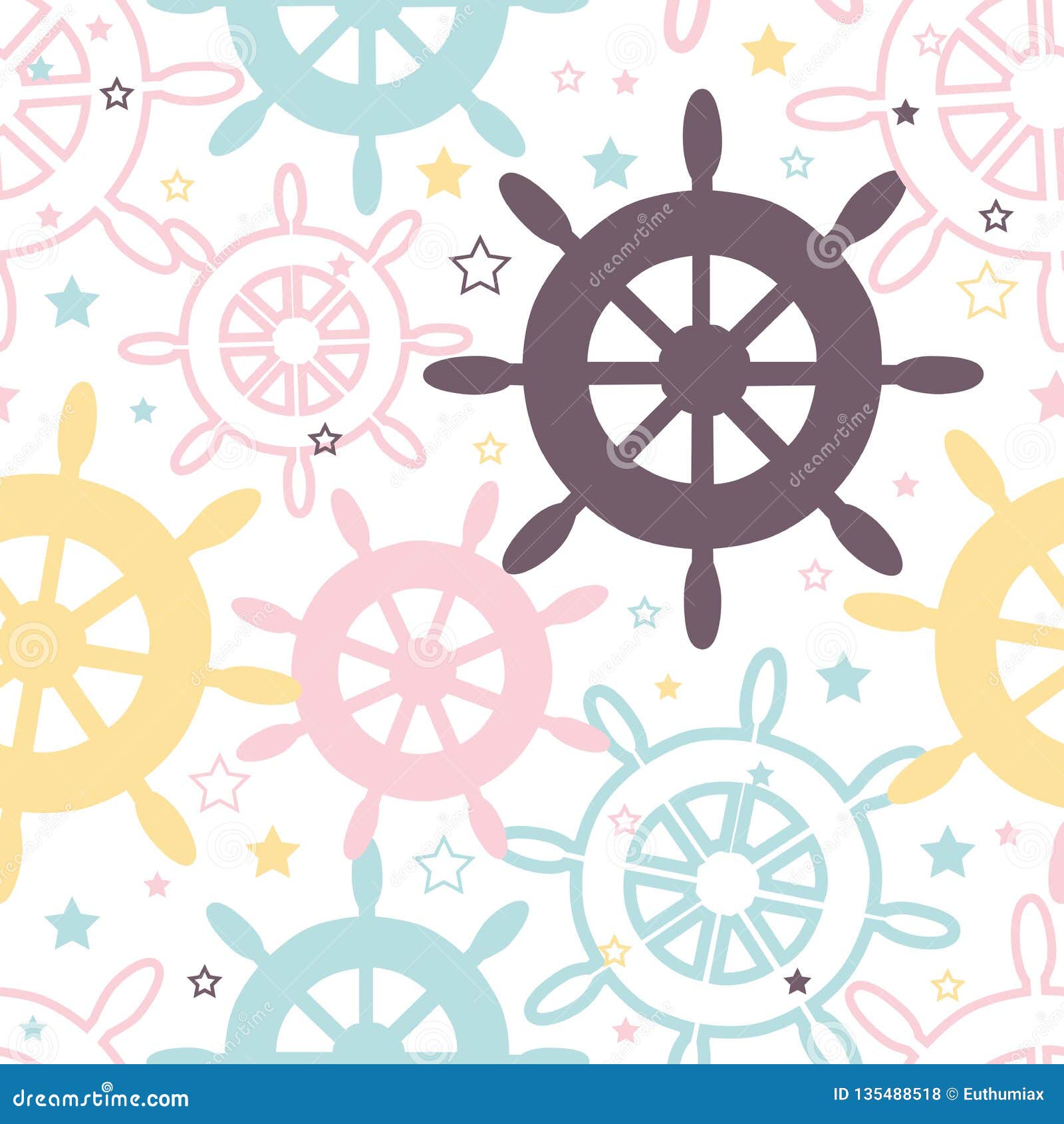Vector Pastel Color Wheels Repeat Seamless Pattern with Tiny Stars on ...