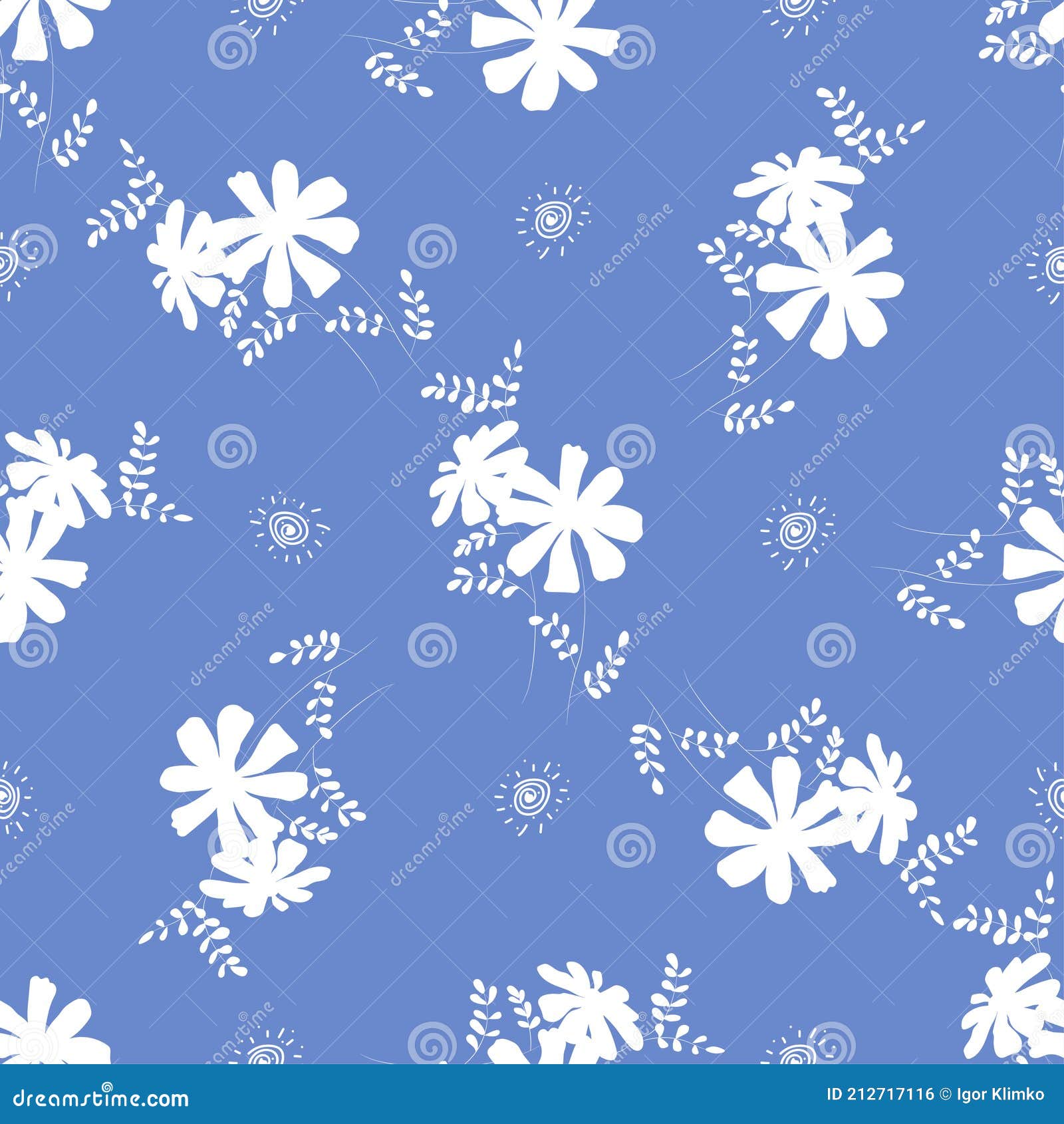 Vector Repeating Flowers Background of White Petals, Leaves, Elements ...