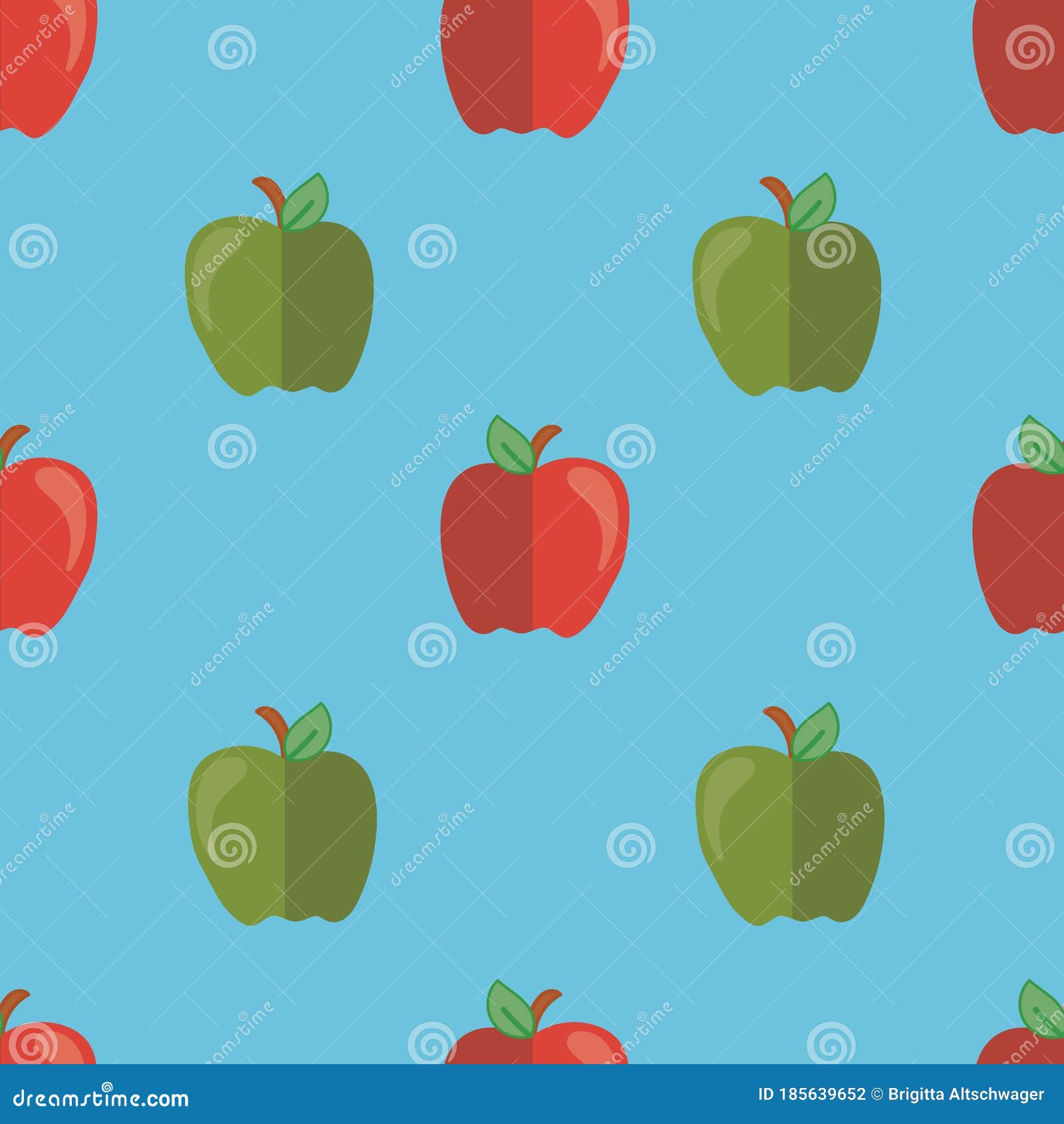 Vector Repeating Green and Red Apple Pattern on Blue Background ...