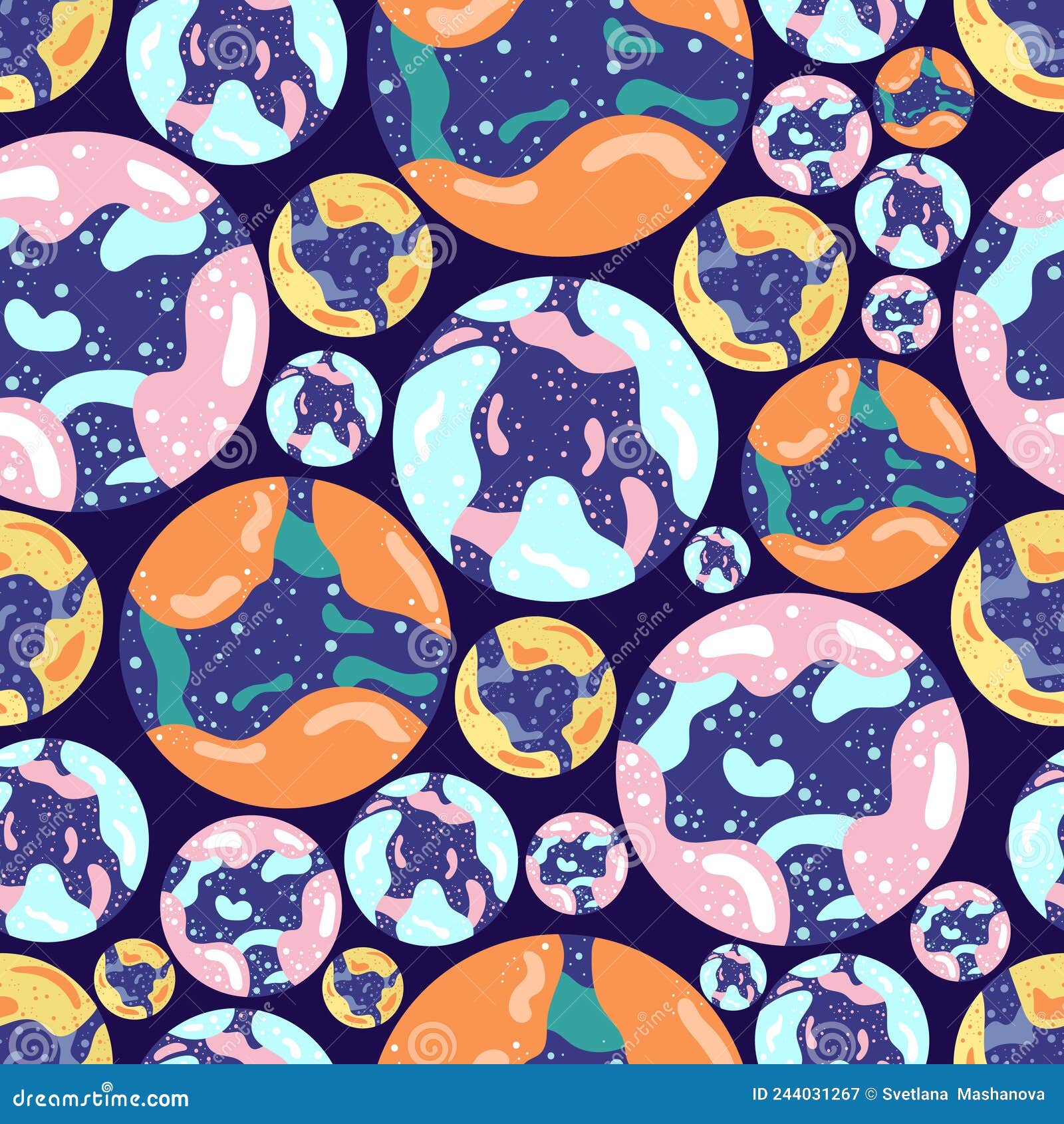 Vector Repeating Pattern with Planets Earth Close Up, Little Space ...