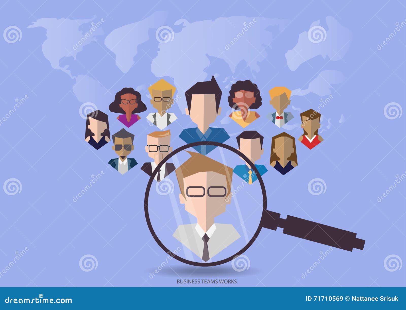 Vector Research People for Business Teams Worker with Vector World Map ...