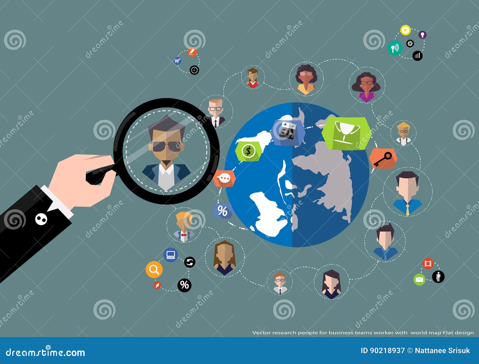 Vector Research People for Business Teams Worker with World Map Flat ...