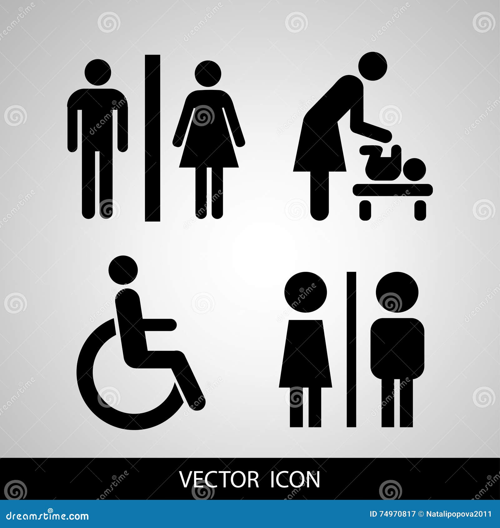 Vector Restroom Icons: Lady, Man, Child and Disability Stock Vector ...