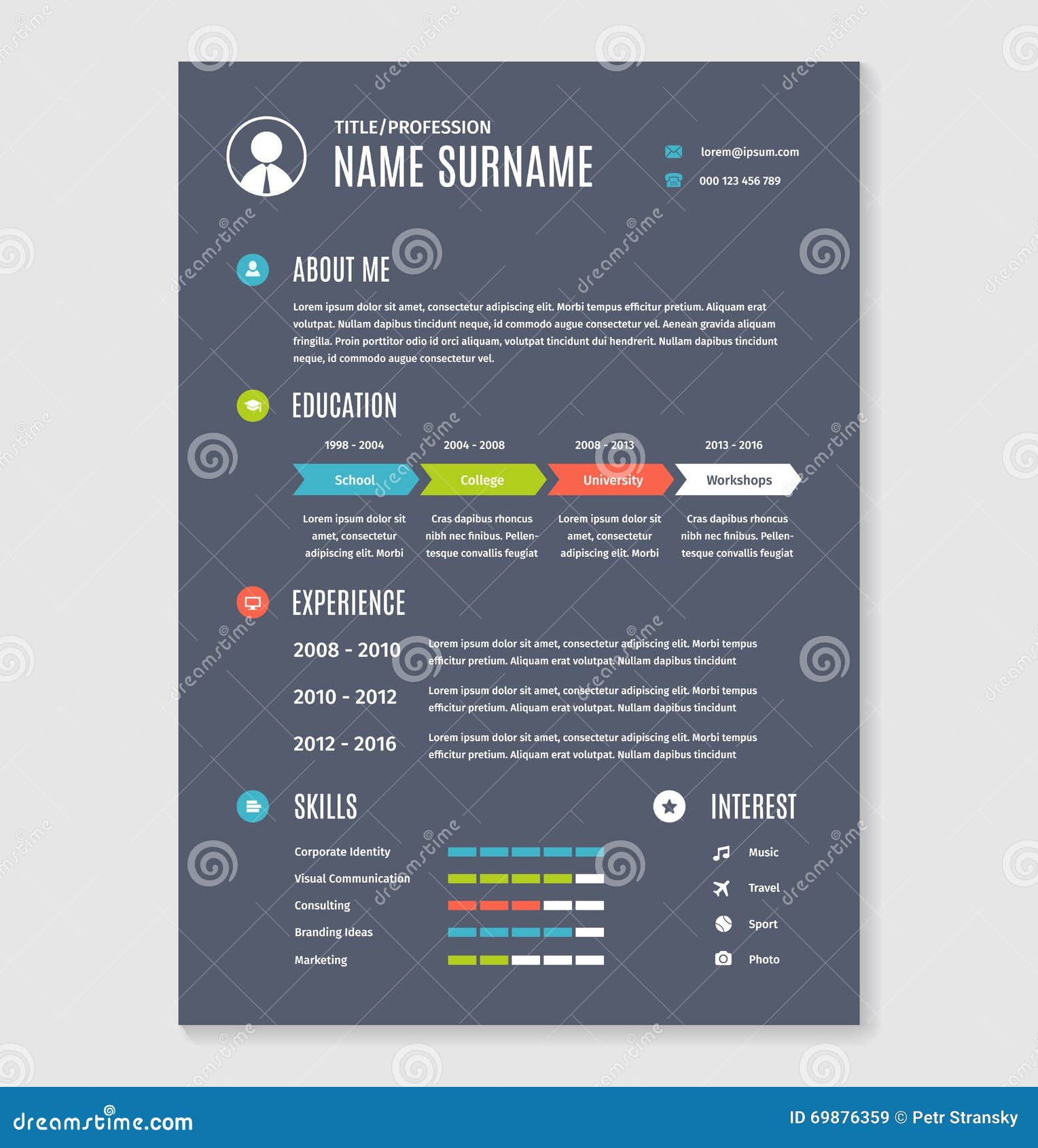 Vector Web Cv Or Resume Template With World Map. | CartoonDealer.com ...