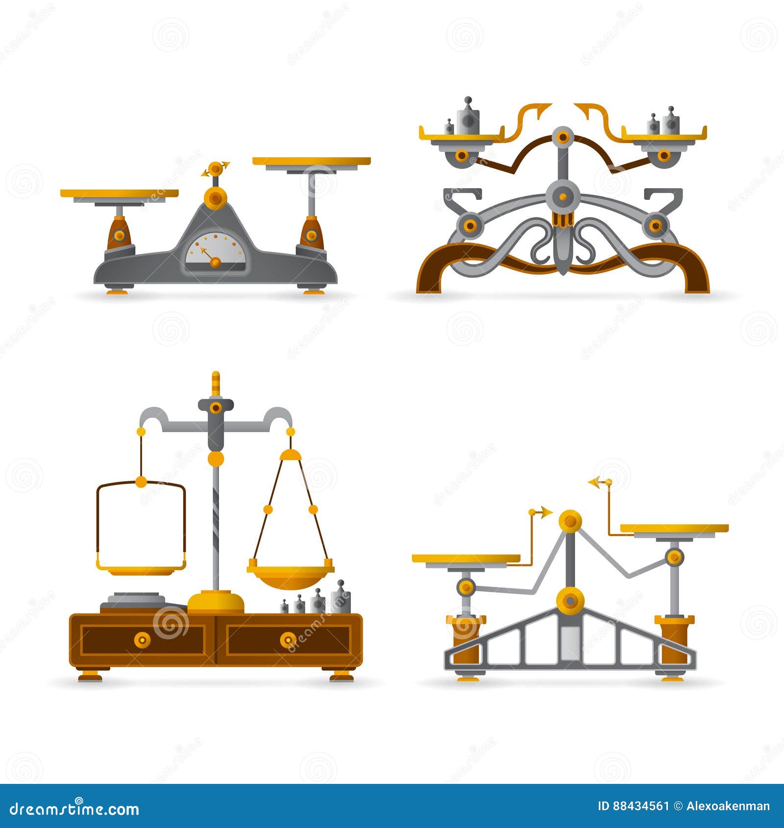 Vector Retro Balance Scales Set in Flat Style Stock Vector ...