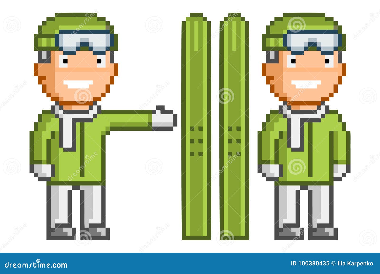 Vector Retro 8-bit Pixel Skiing for Design Stock Illustration ...