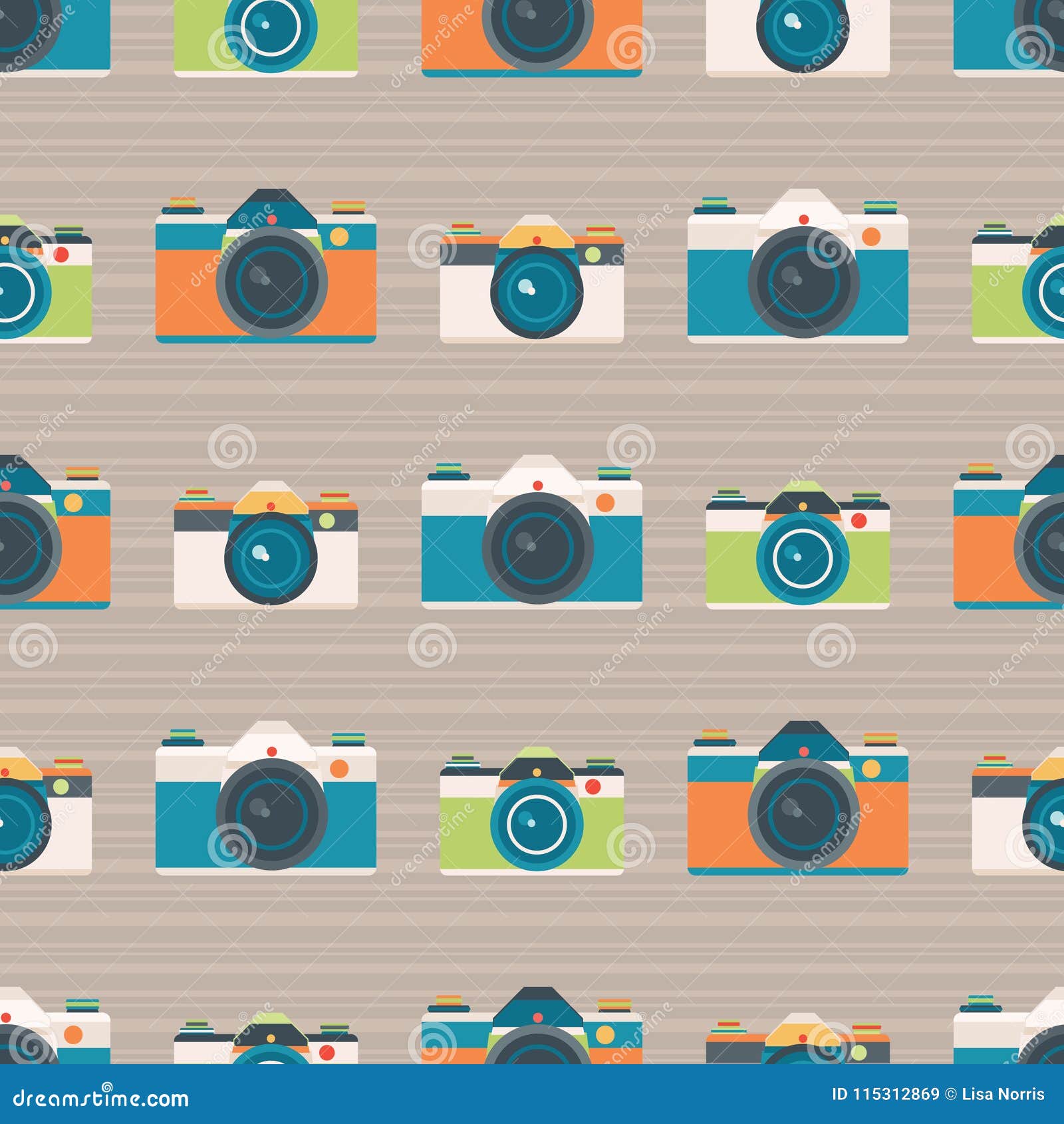 Vector Retro Cameras Stripe Seamless Pattern Background Stock ...