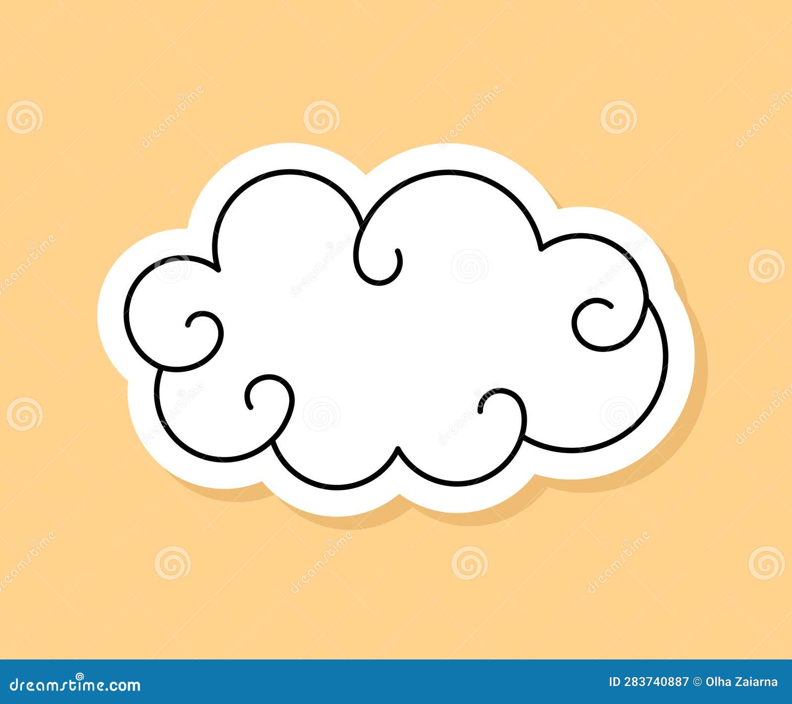 Vector Retro Cloud Sticker Isolated on Yellow Background. 70s Style Cartoon Icon White Contour ...