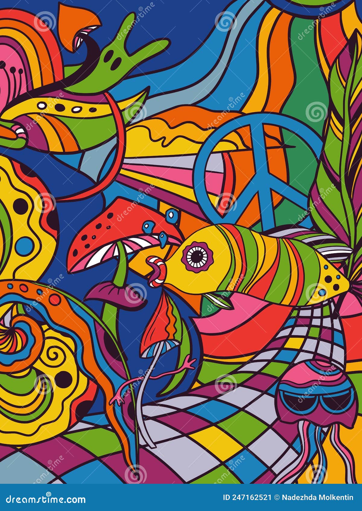 Vector Retro Colorful Psychedelic Poster in 1970s Style Stock Vector ...