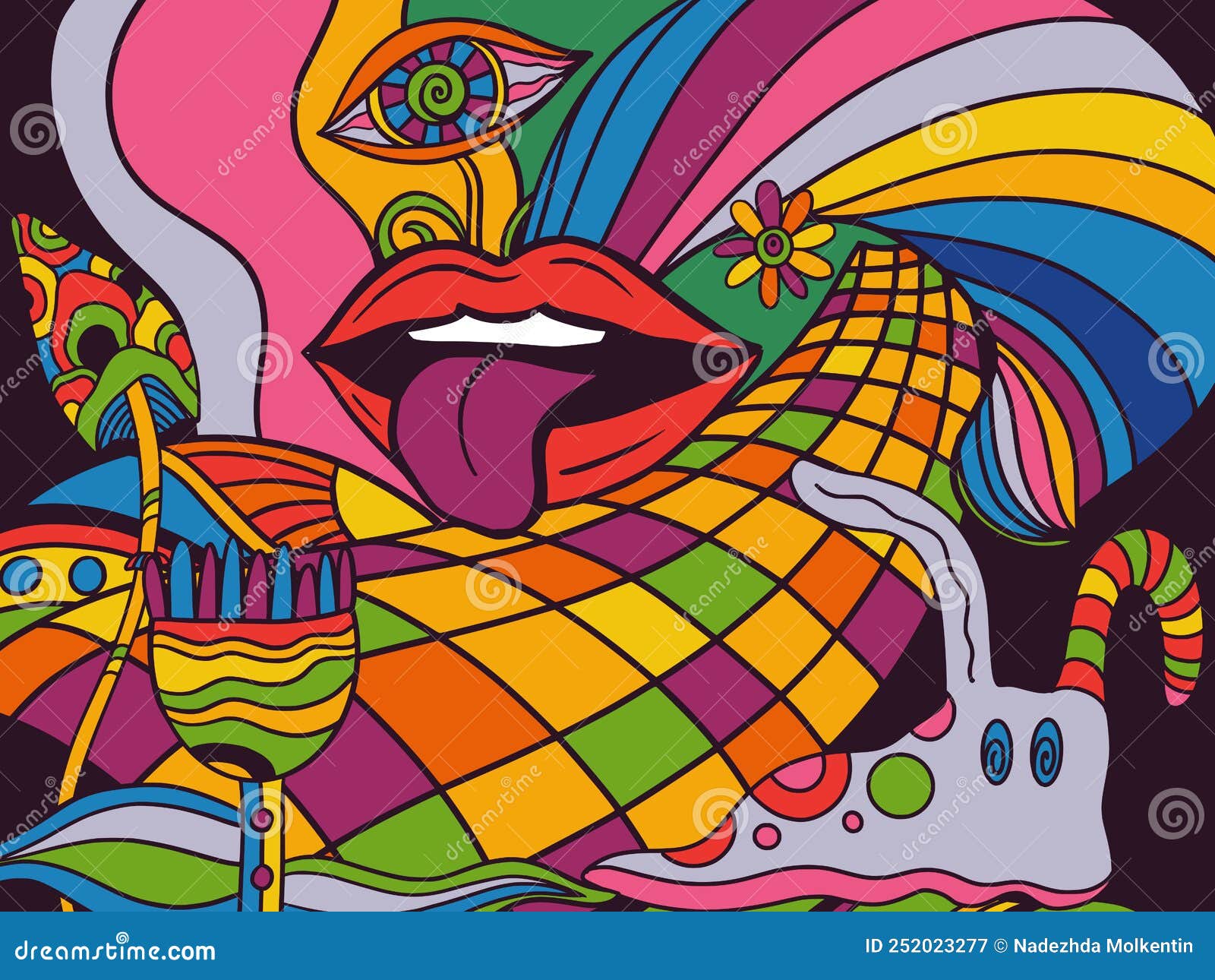 Psychedelic Art Poster Set 1960s Style Vector Illustration ...