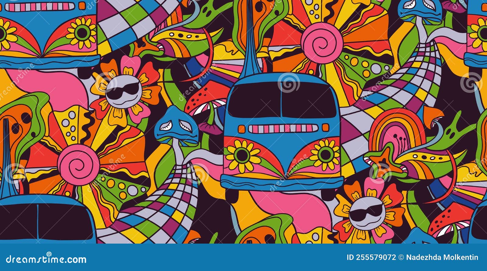 Vector Retro Colorful Psychedelic Seamless Pattern in 1970s Style Stock ...