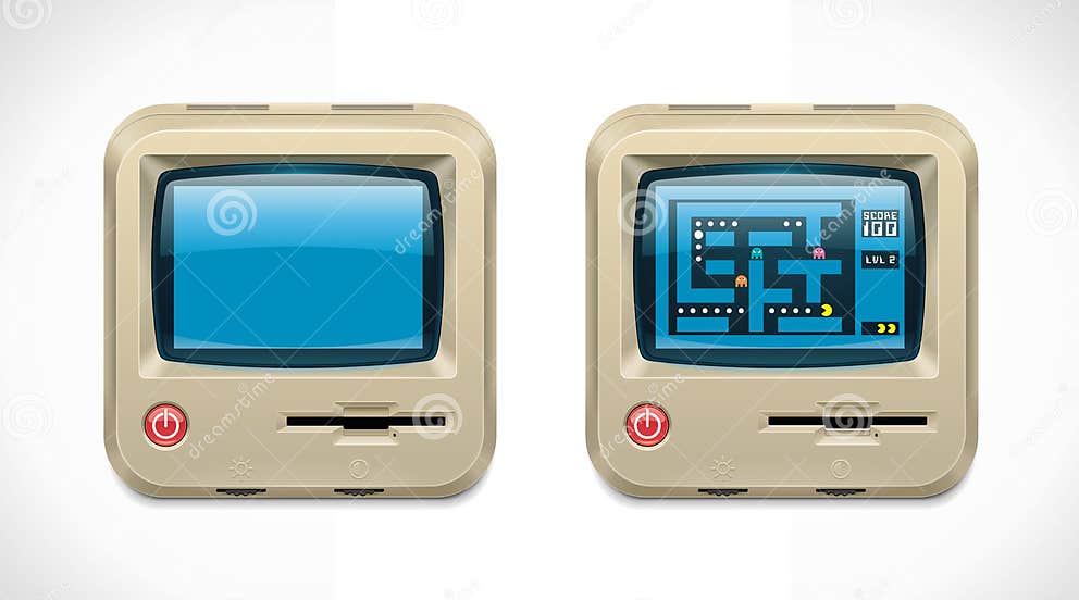 Vector Retro Computer Square XXL Icon Stock Vector - Illustration of ...