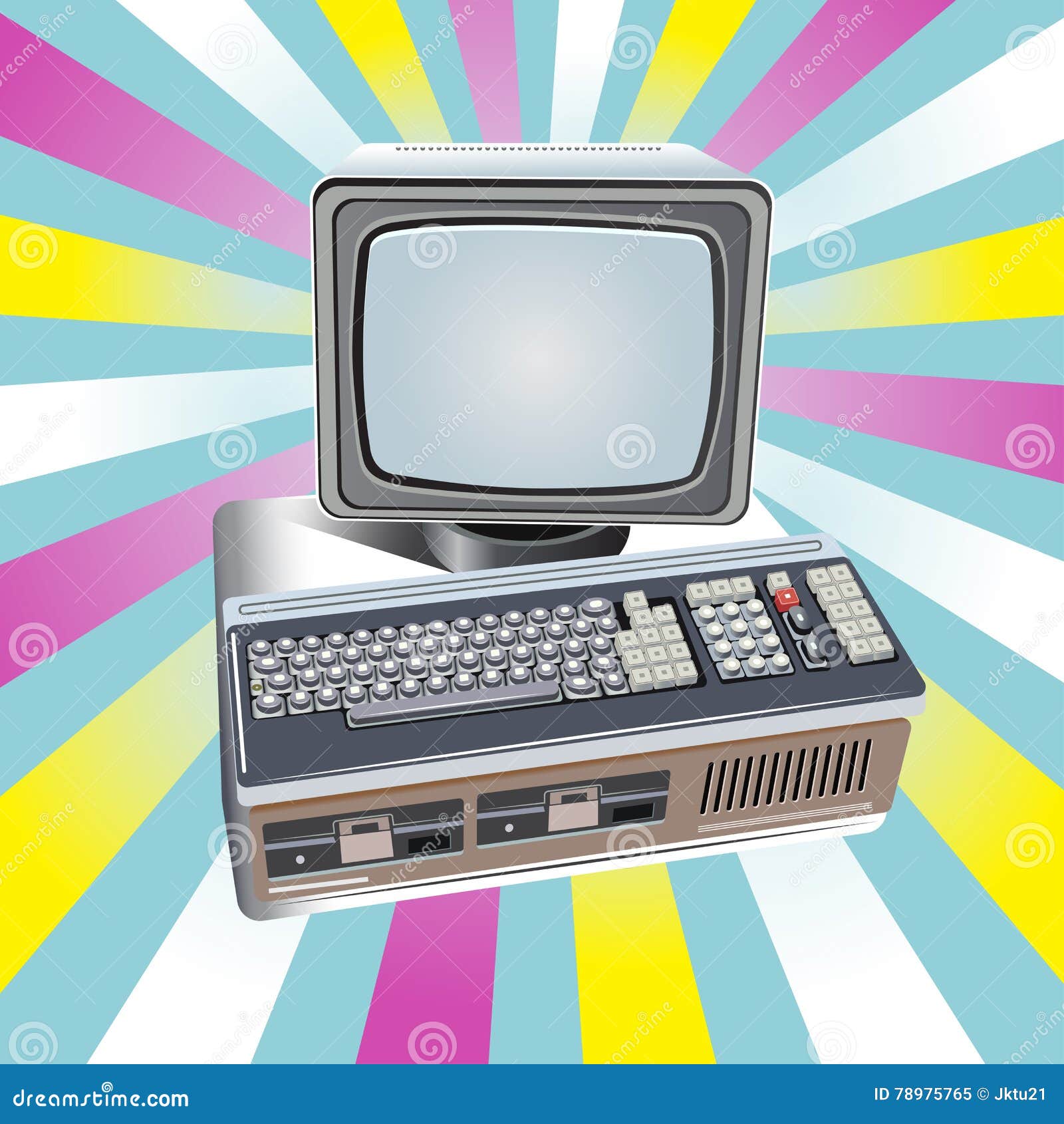 Vector Retro Computer on Vintage Background Stock Vector - Illustration ...