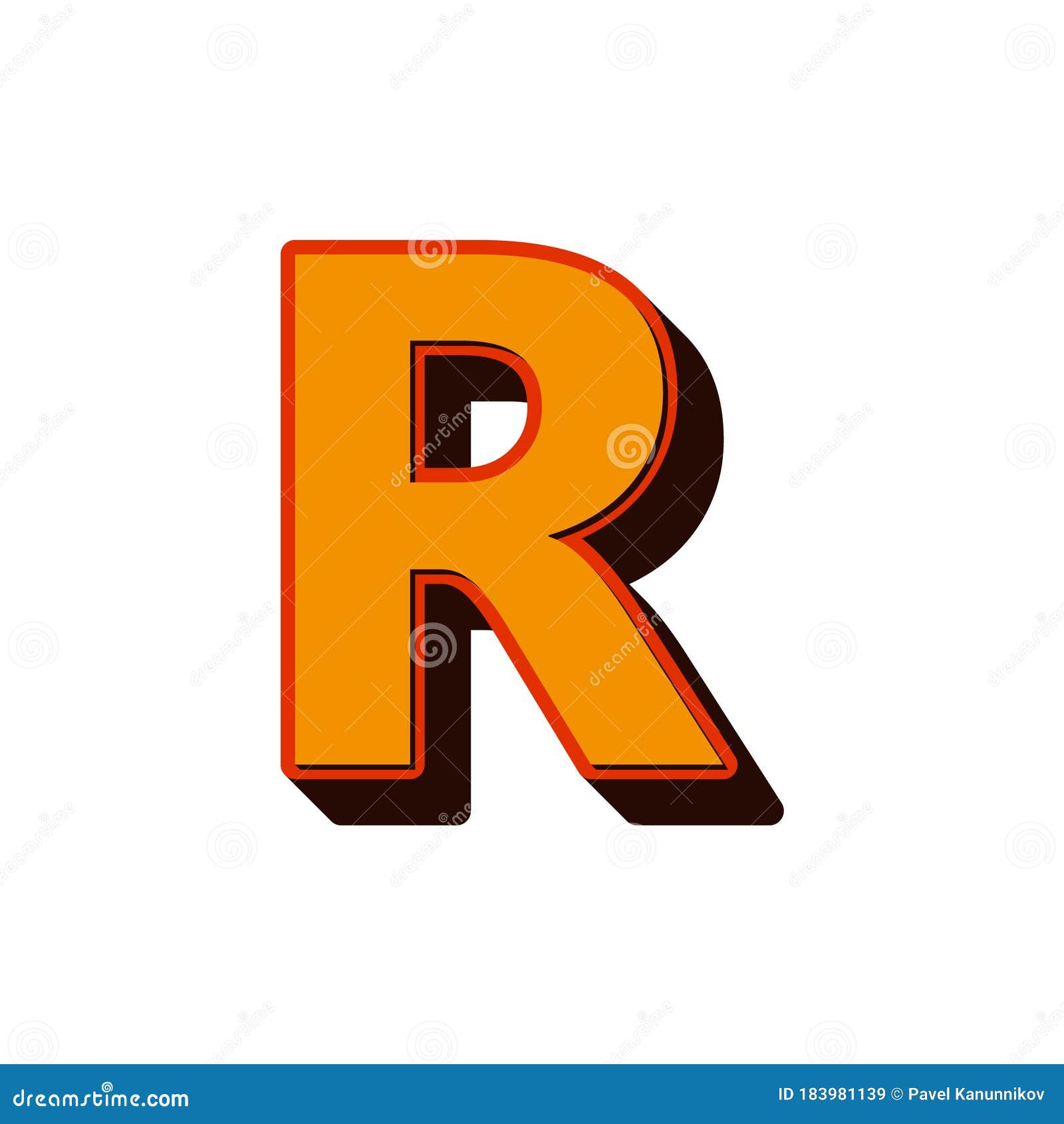 Vector Retro 3D Font with Shadow LETTER R Stock Illustration ...