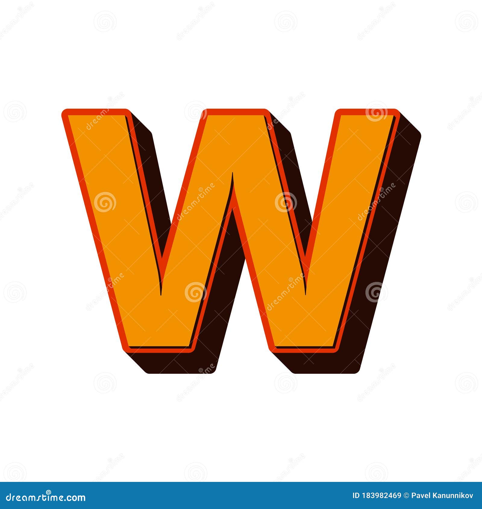 Vector Retro 3D Font with Shadow LETTER W Stock Illustration ...