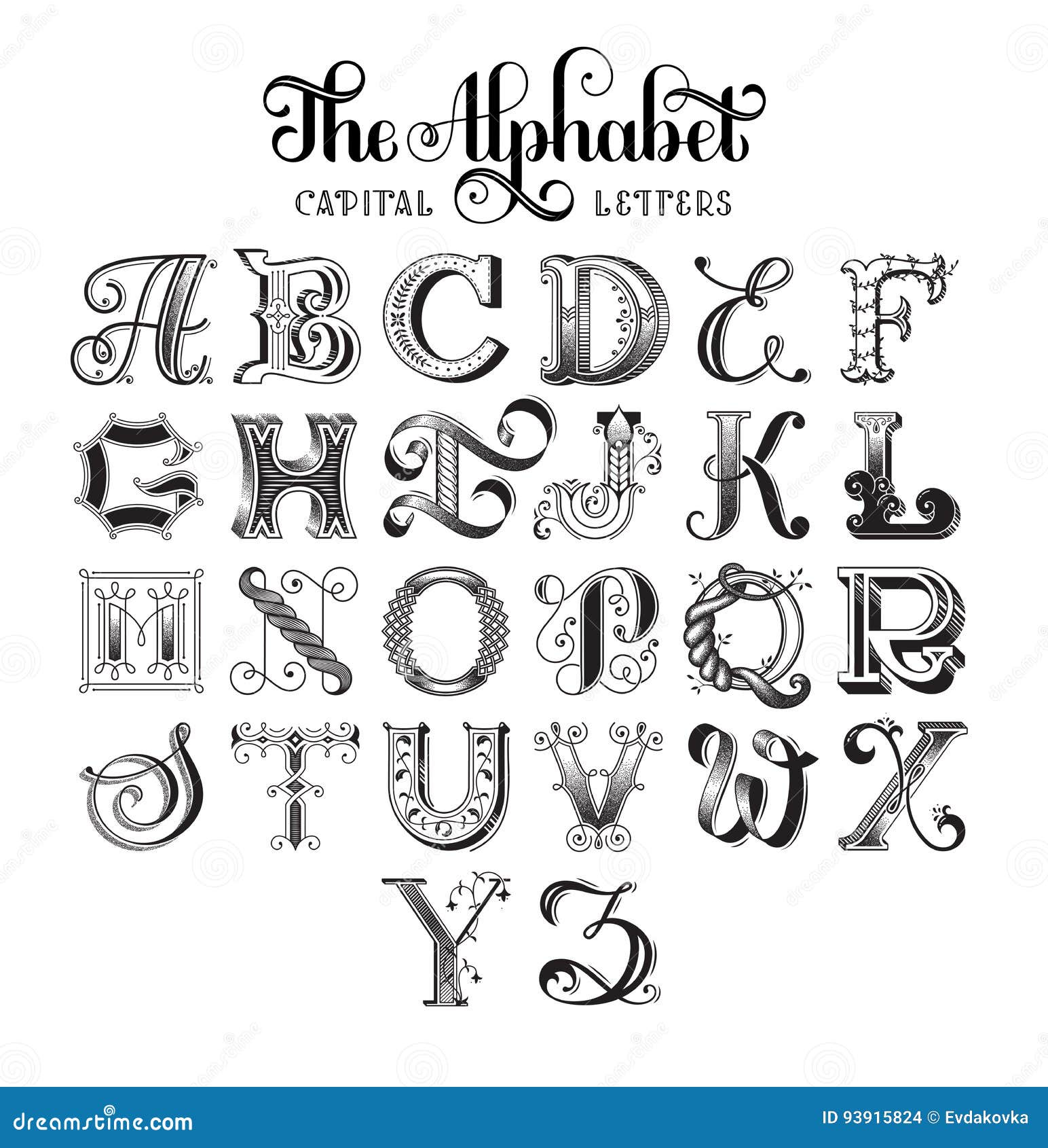 Decorative Font.Vector Art Alphabet On Grey Background. | CartoonDealer ...
