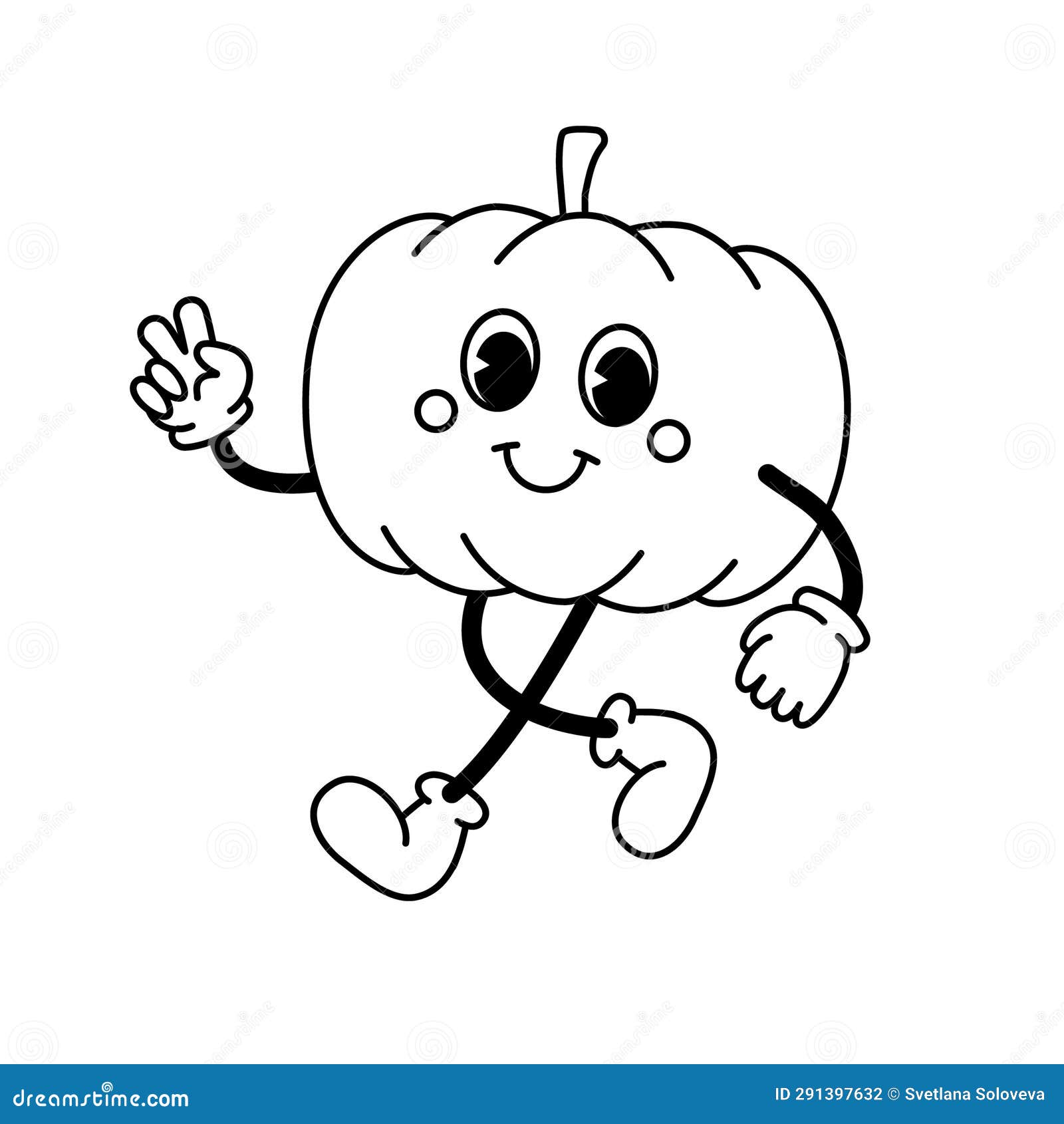 Vector Retro Groovy Cartoon Outline Pumpkin Stock Vector - Illustration ...
