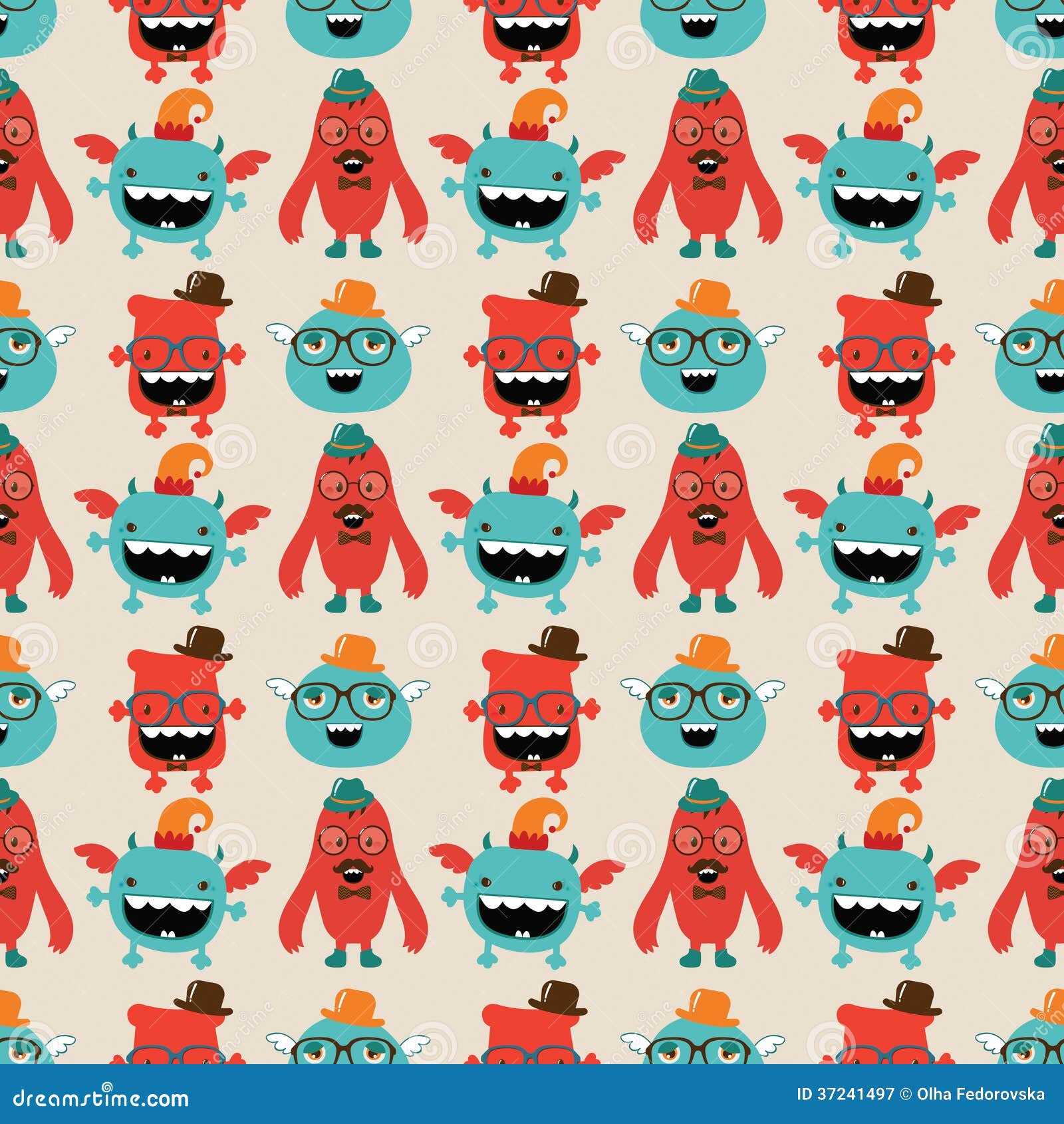Vector Retro Hipster Monsters Seamless Pattern Stock Vector ...