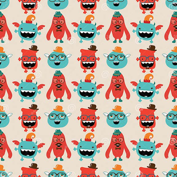 Vector Retro Hipster Monsters Seamless Pattern Stock Vector ...