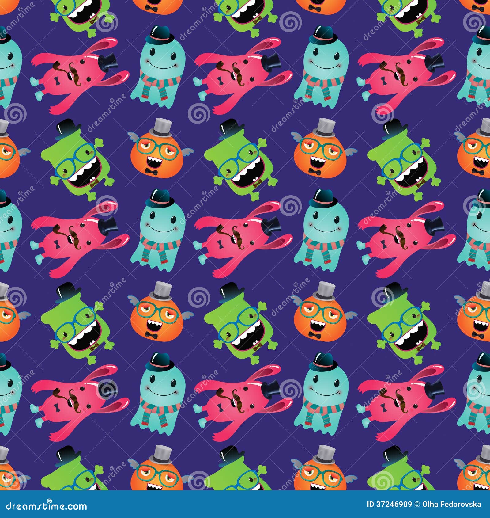 Vector Retro Hipster Monsters Seamless Pattern Stock Vector ...