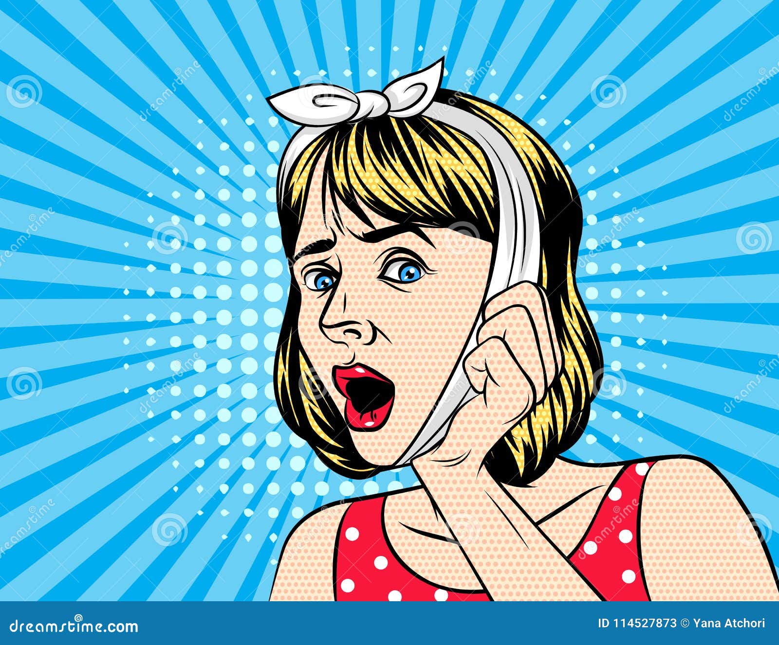 Vector Retro Illustration Pop Art Comic Style Of A Emotional Woman With