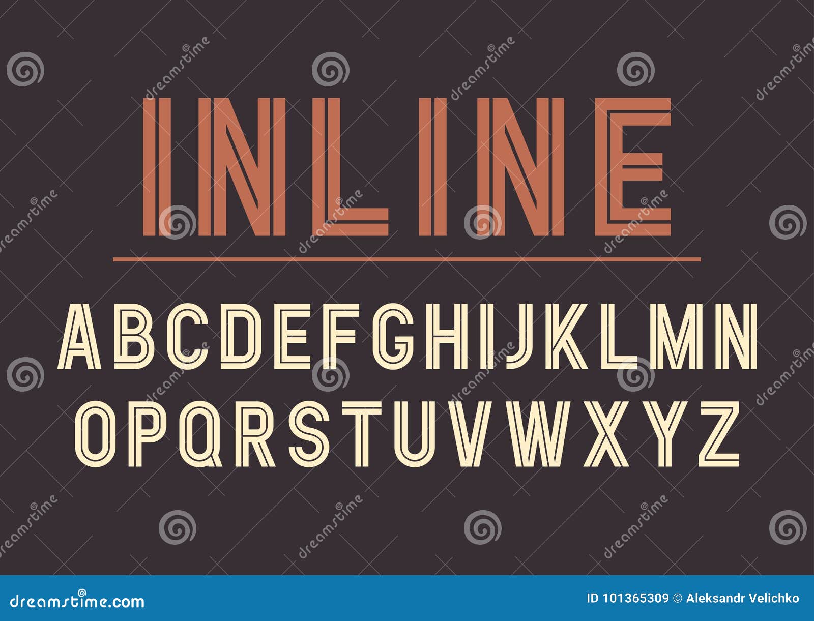 Vector Retro Inline Bold Font Design, Alphabet, Typeface Stock Vector ...