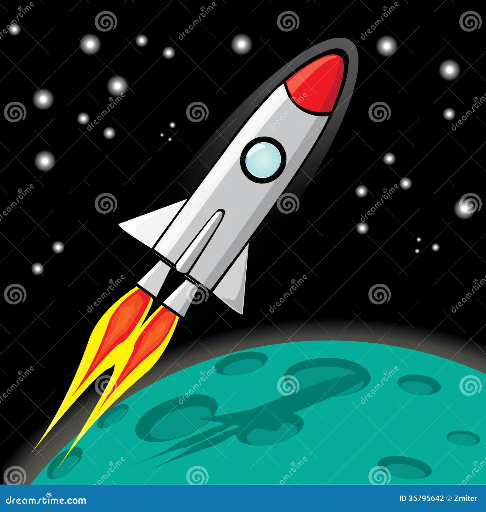 Vector Retro Rocket Ship Space in the Sky. Stock Vector - Illustration ...