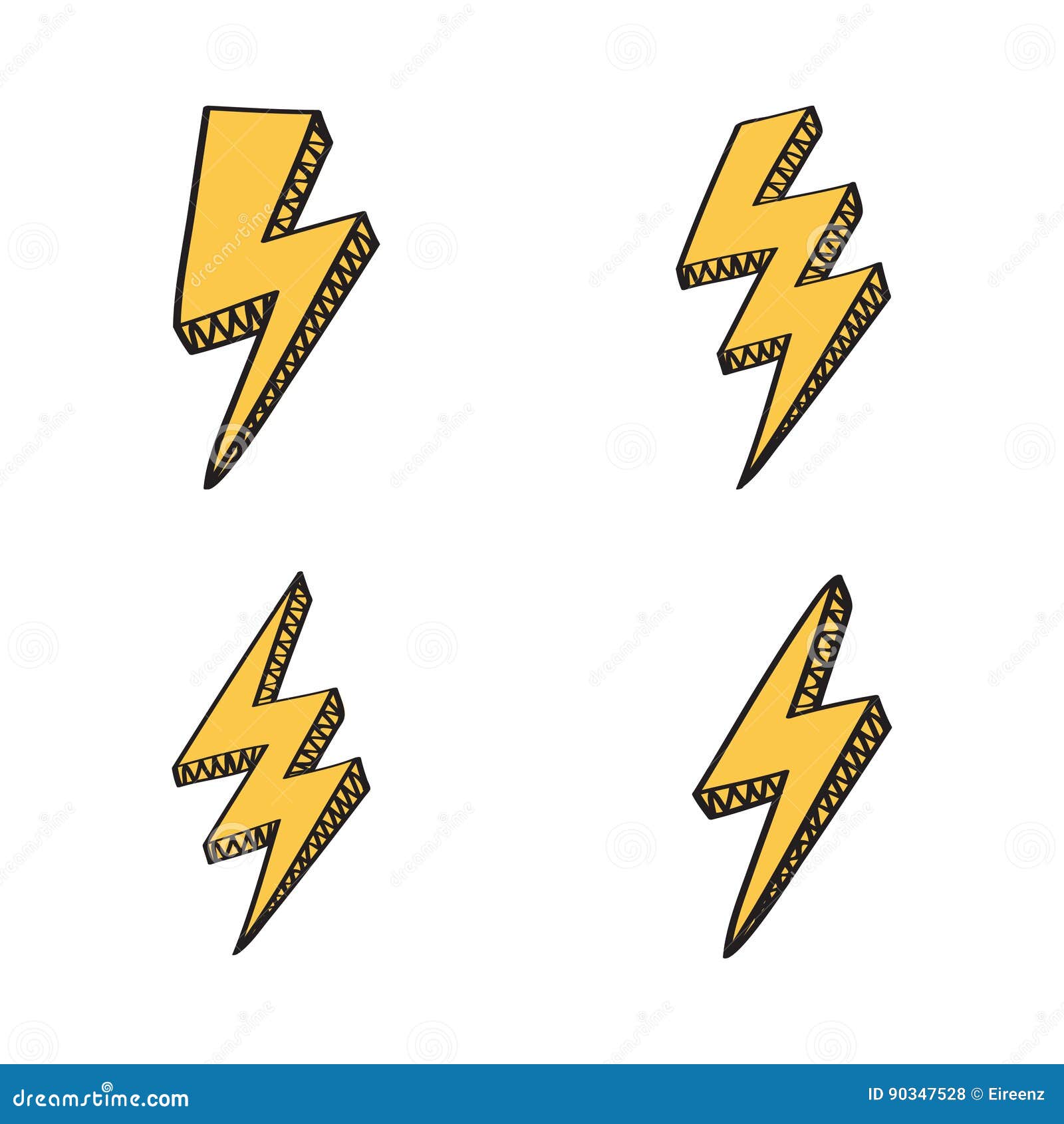 Vector Retro Set with Lightning Bolt Signs in Comic Style Stock Vector ...