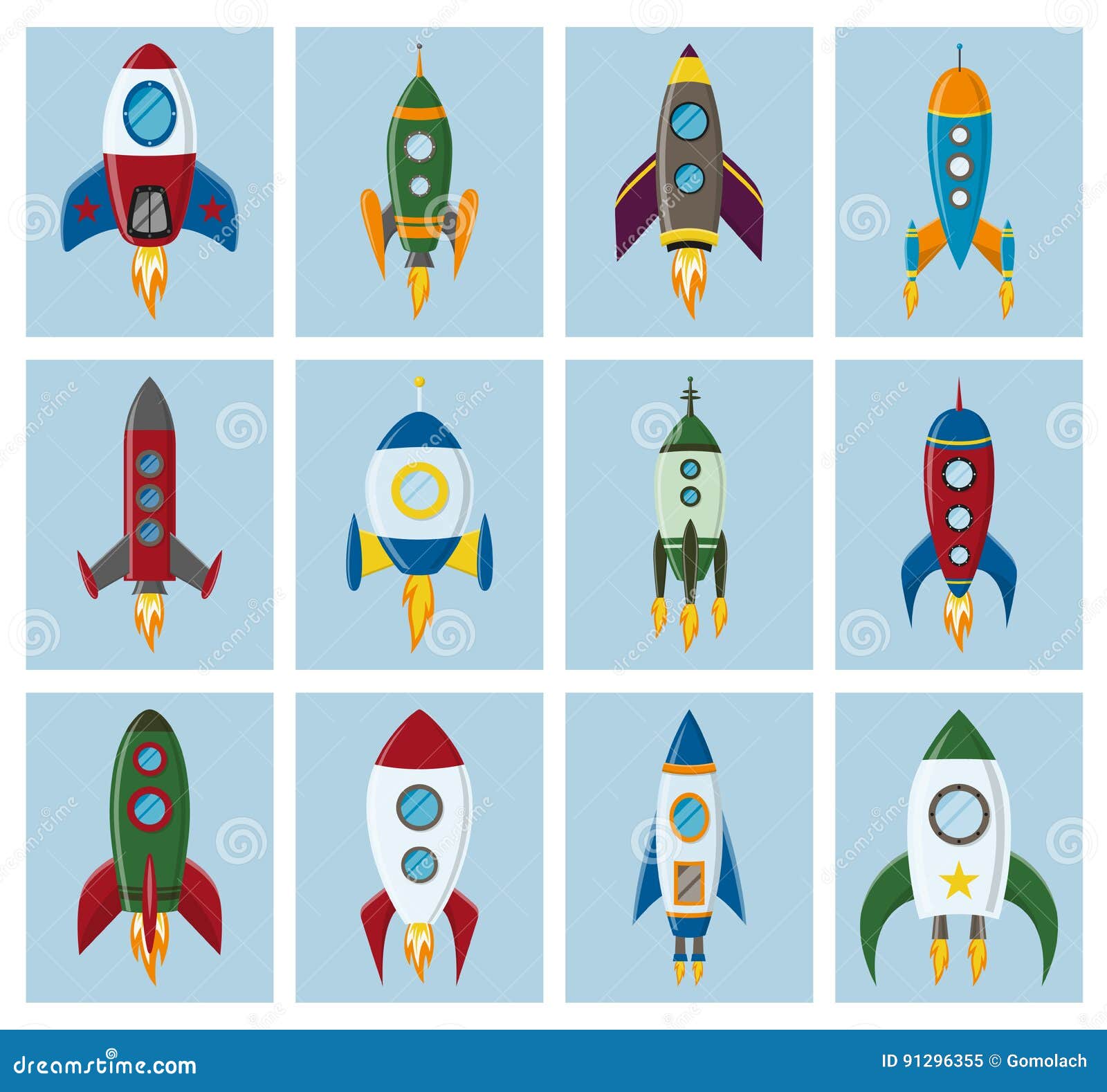 Vector Retro Space Rocket Ship Icon Set in a Flat Style. Design ...