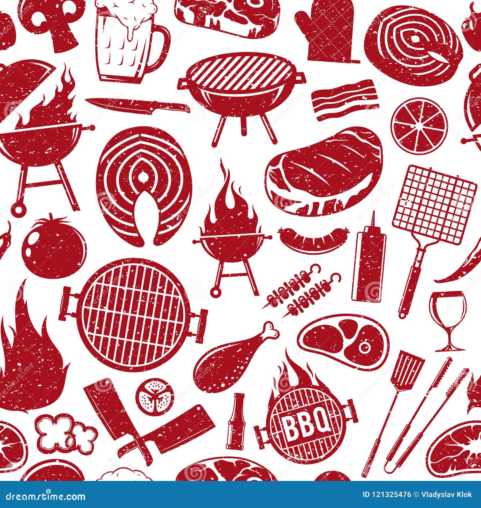 Vector Retro Styled Barbecue Icons Seamless Pattern or Background Stock ...