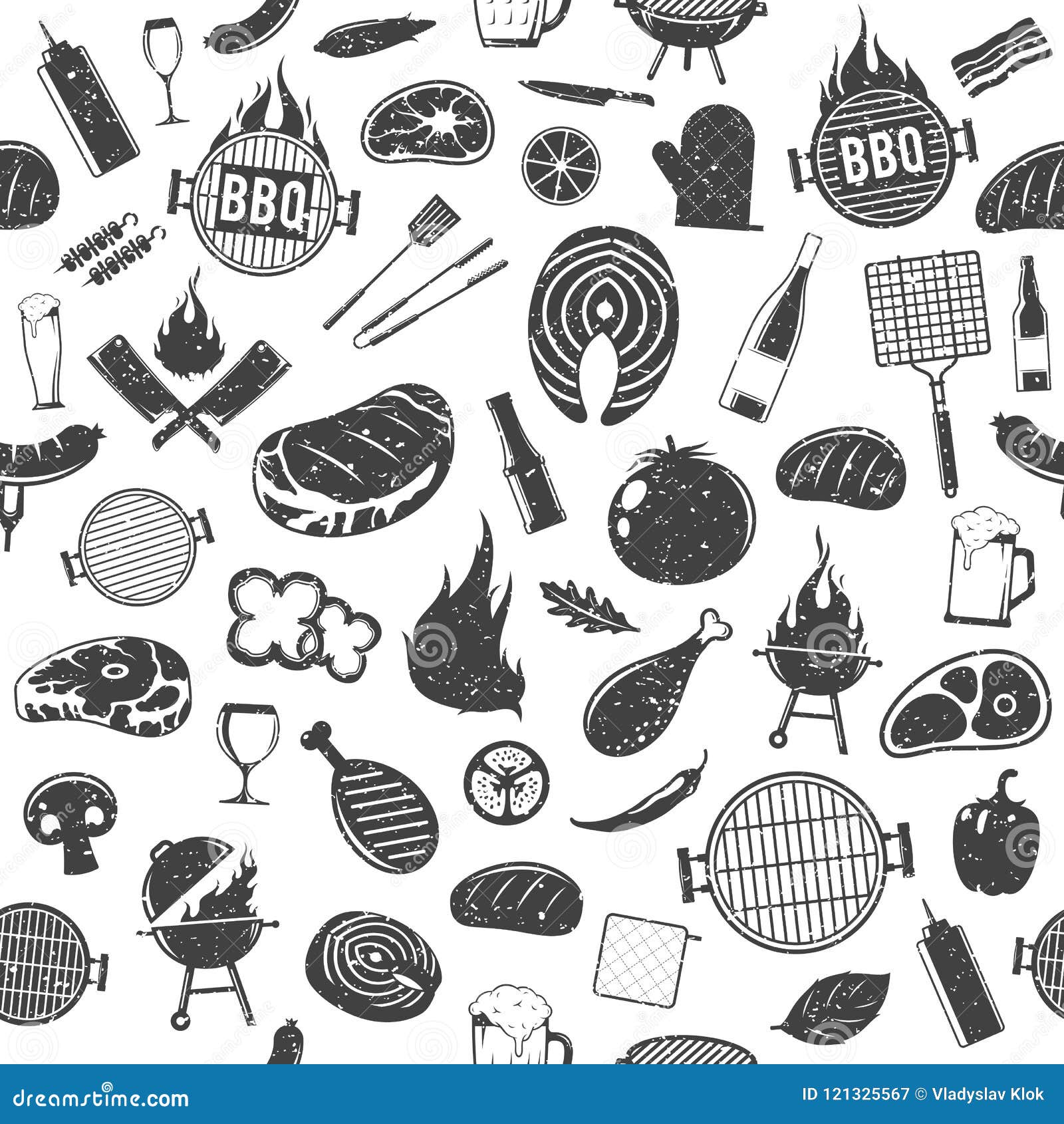 Vector Retro Styled Barbecue Icons Seamless Pattern or Background Stock ...