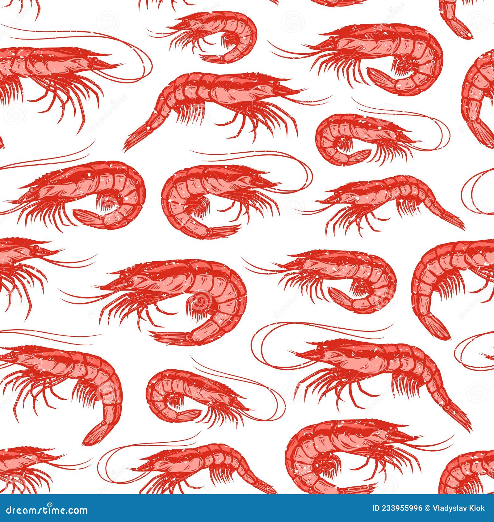 Vector Retro Styled Shrimp Seamless Pattern, Seafood Background Stock ...