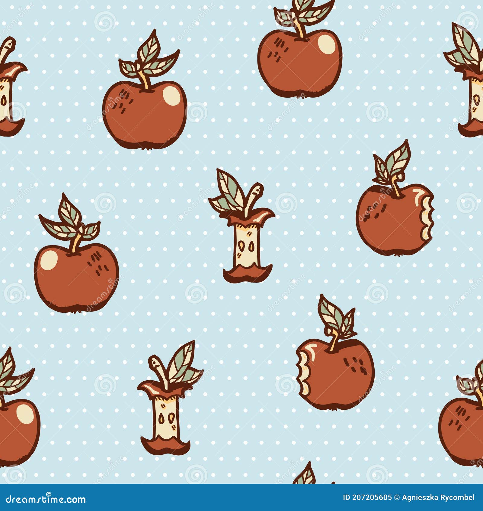 Vector Retro Sweet Apples on Dots Seamless Pattern Background. Perfect ...
