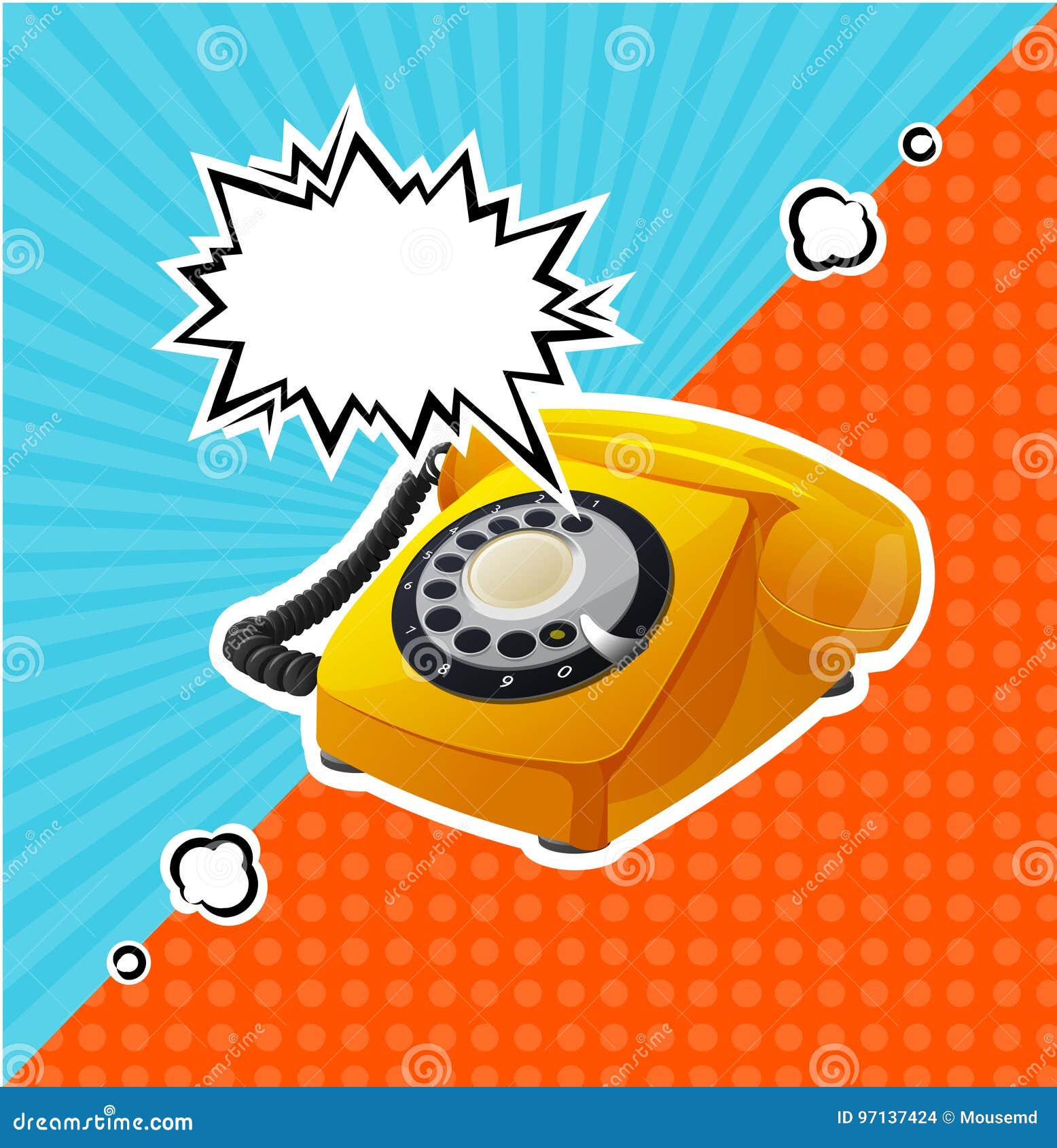 Vector Retro Yellow Phone in Comic Style with Bubble for Text. Stock ...