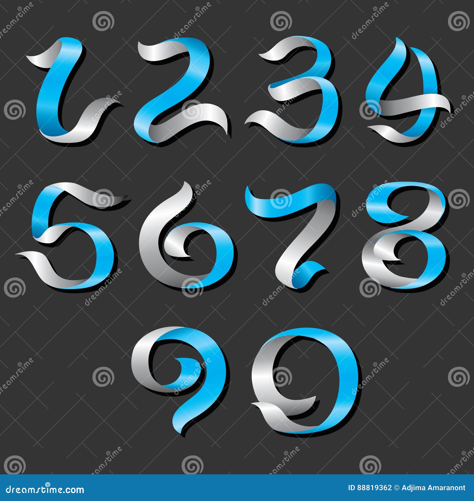Vector Ribbon Number 0 To 9 Stock Illustration - Illustration of number ...