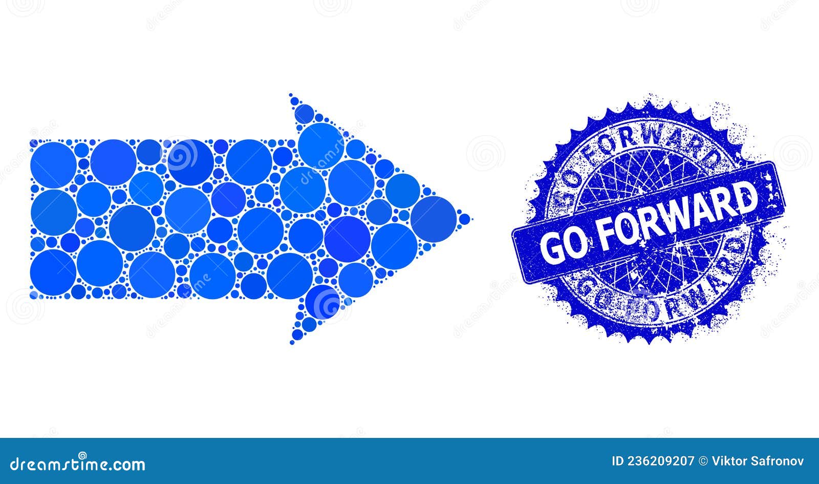 Vector Right Direction Collage of Dots and Rubber Go Forward Seal Stock ...