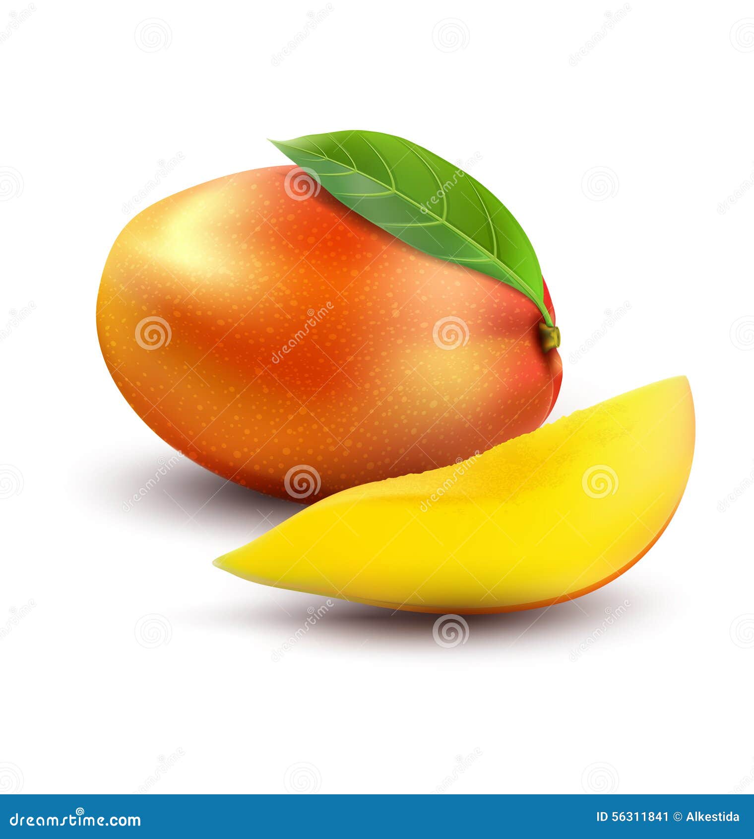 Vector Ripe Mango Fruit with Slices Stock Illustration - Illustration ...