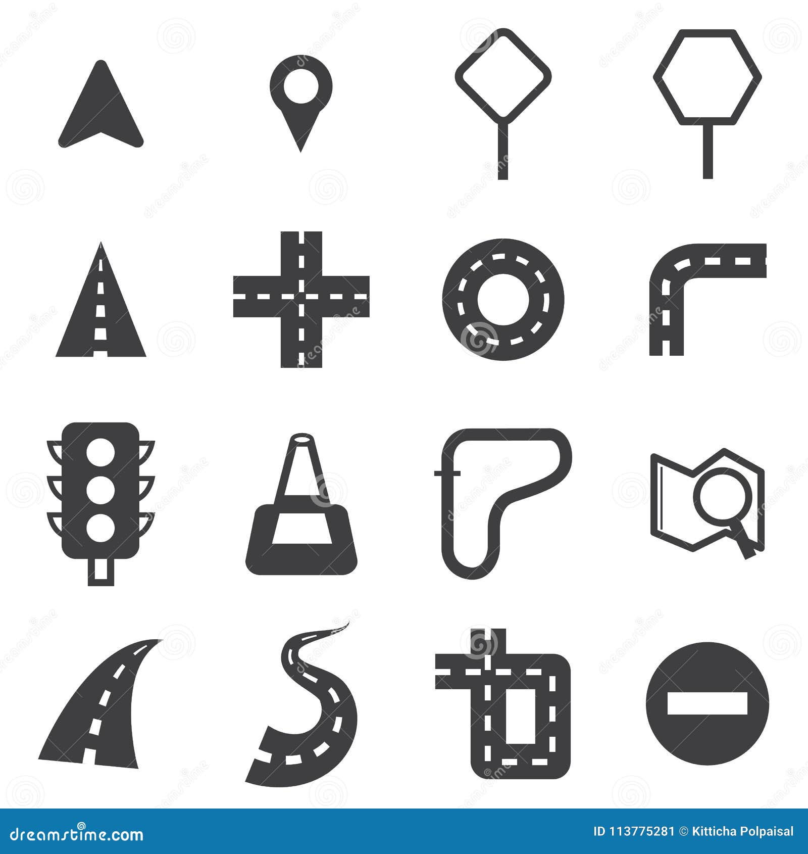 Vector Road Black Icon Set. Stock Vector - Illustration of auto ...