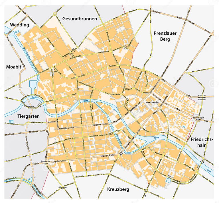 Vector Road Map of Berlin Mitte District, Germany Stock Vector ...