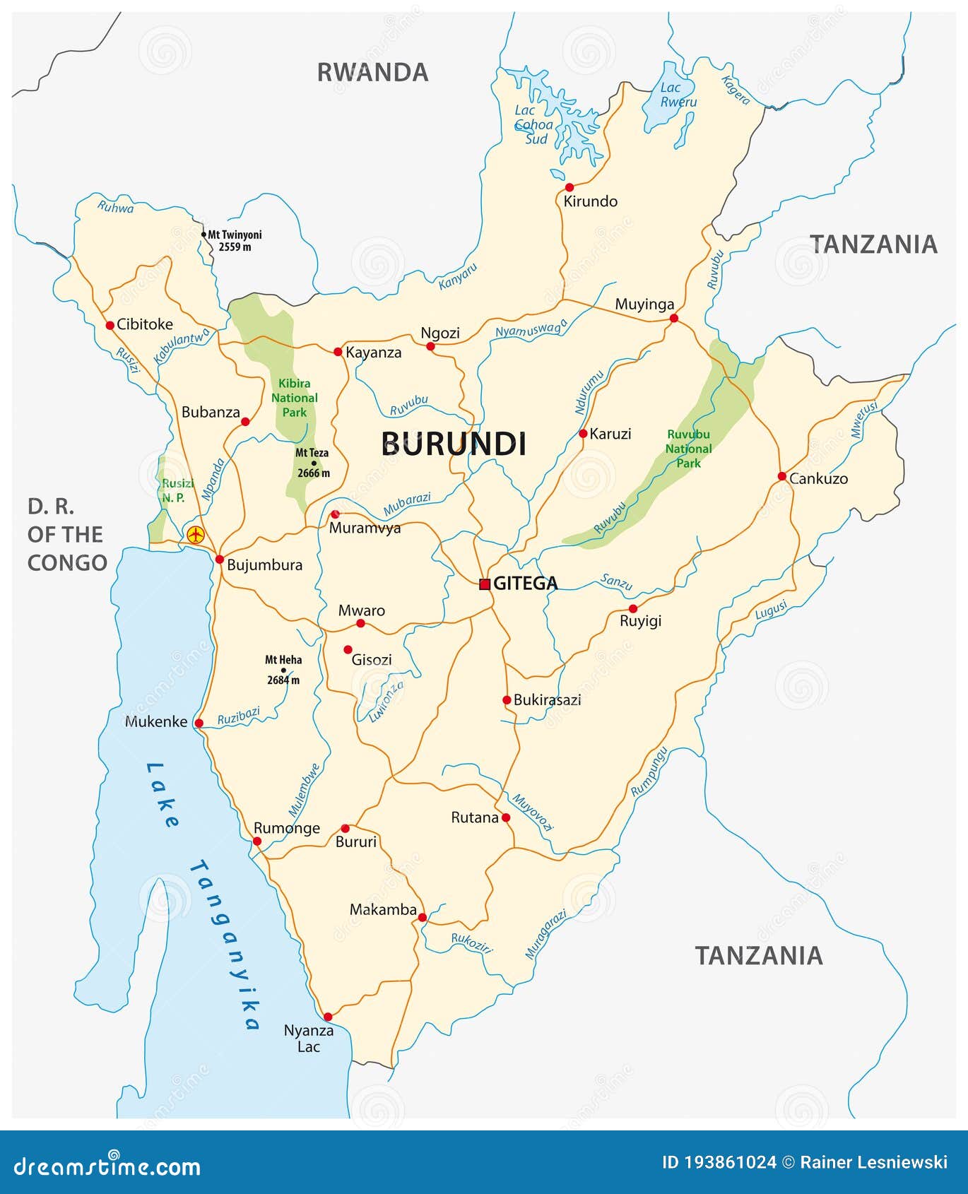 Vector Map Of Burundi. High Detailed Country Map With Division, Cities ... Vector Map Of Burundi. High Detailed Country Map With Division, Cities ...