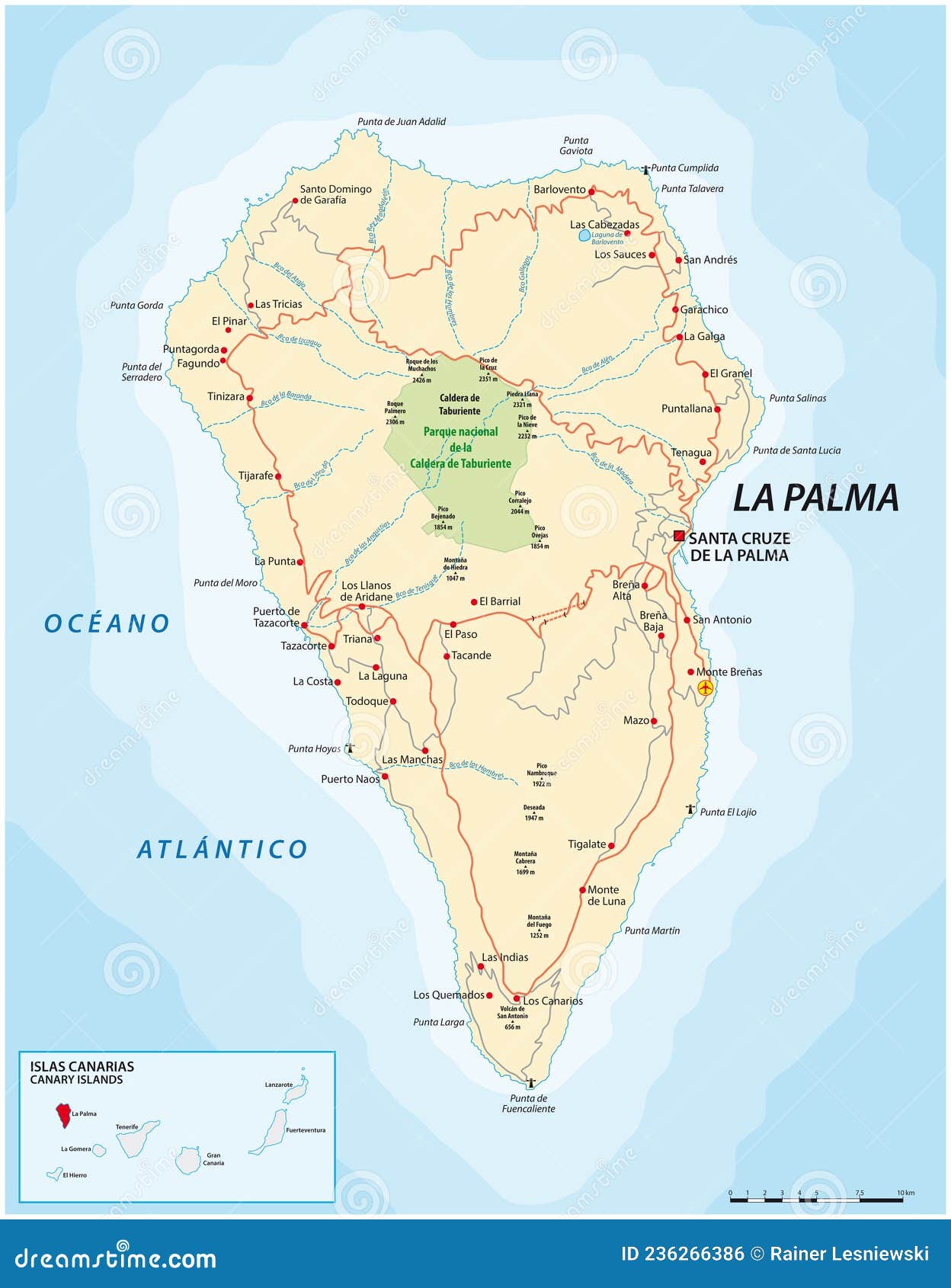 Vector Road Map of Canary Island La Palma Stock Vector - Illustration ...