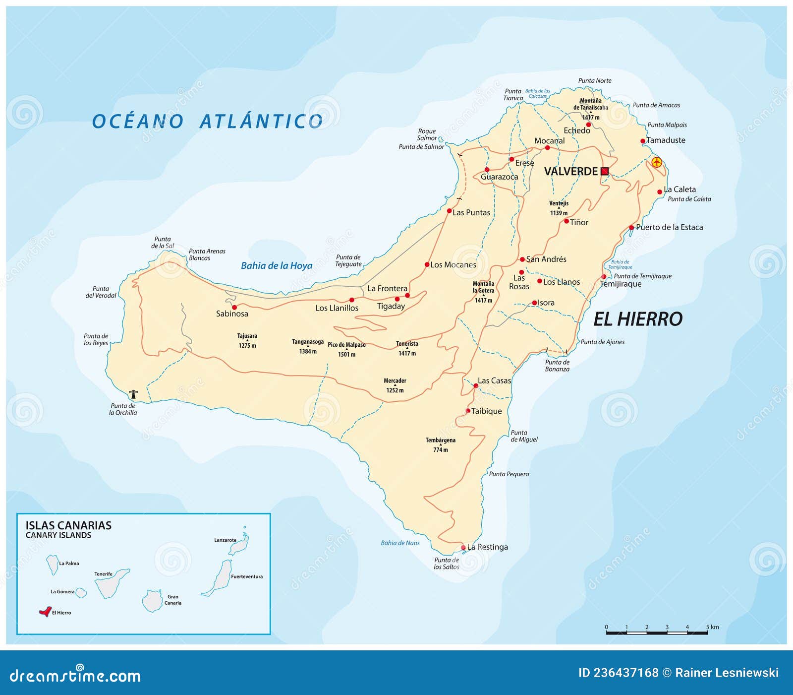 Vector Road Map of Canary Islands, El Hierro Map Stock Vector ...