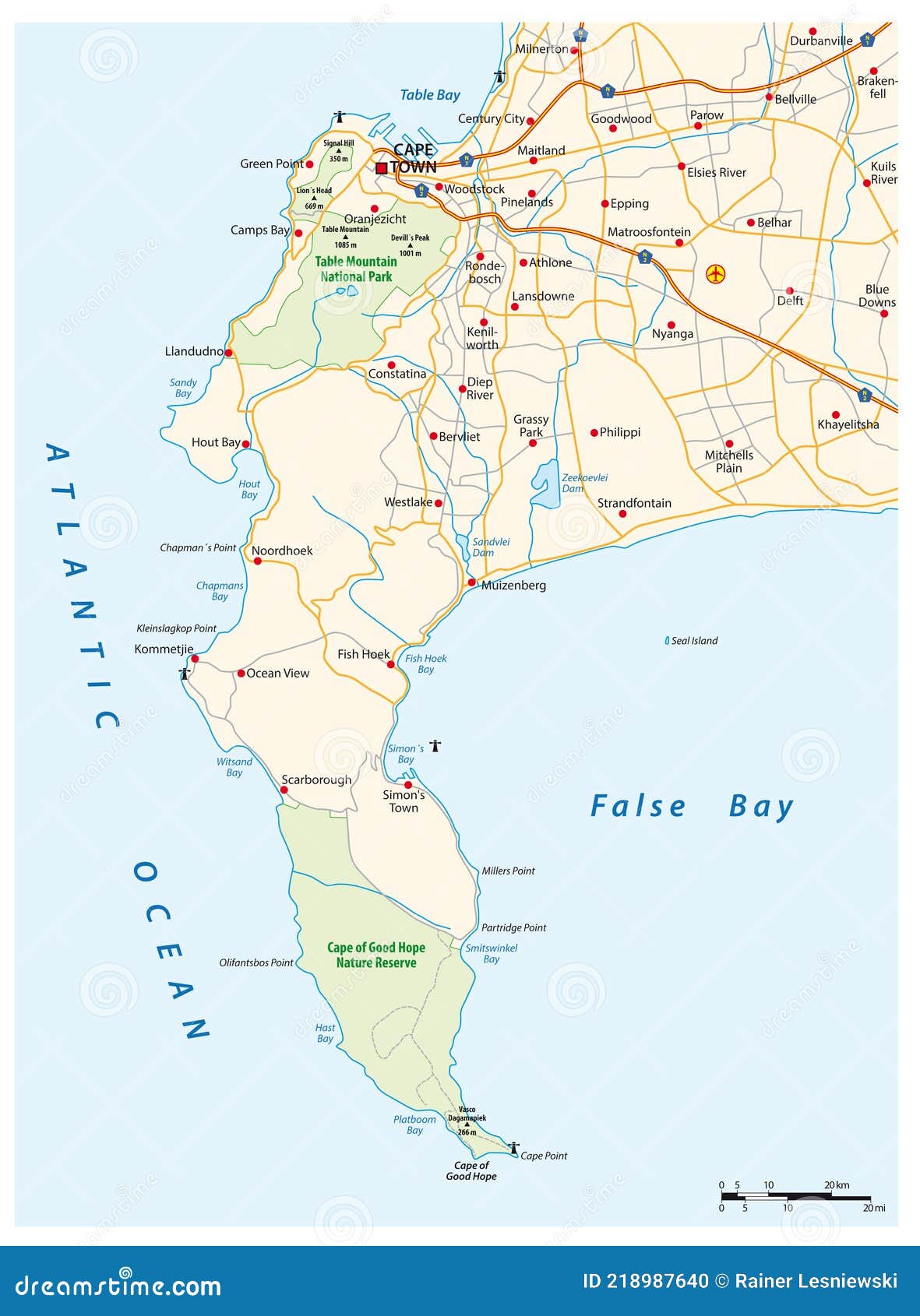 Vector Road Map Of Cape Peninsula, Cape Town, South Africa ...