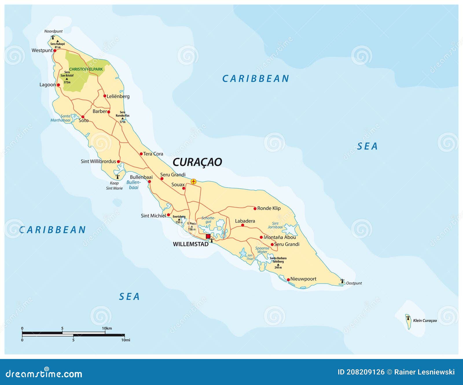 Vector Road Map of the Caribbean ABC Island of Curacao Stock Vector ...