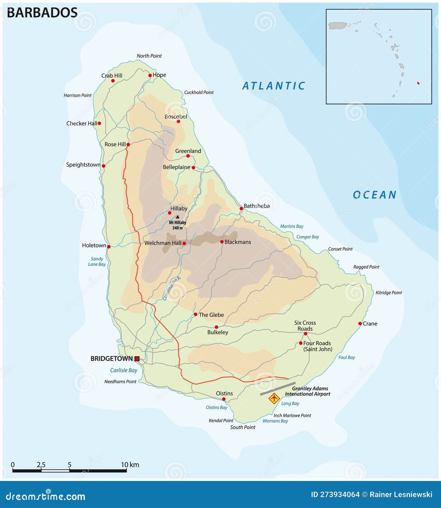 Lesser Antilles Map Barbados With Flag Stock Image | CartoonDealer.com ...