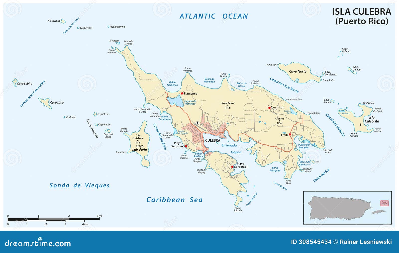 Vector Road Map of the Puerto Rican Island of Culebra Stock Vector ...