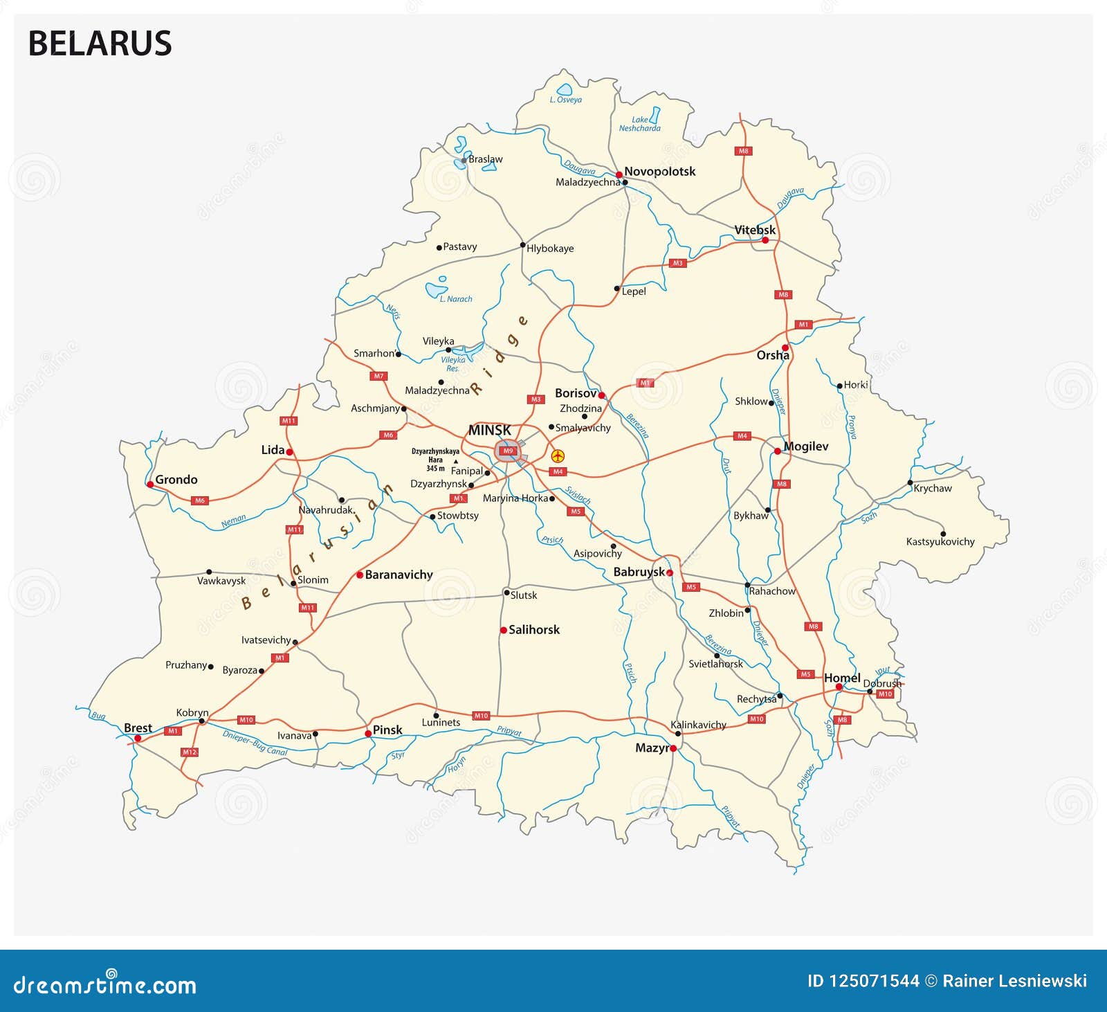 Vector Road Map of the Republic of Belarus Stock Vector - Illustration ...