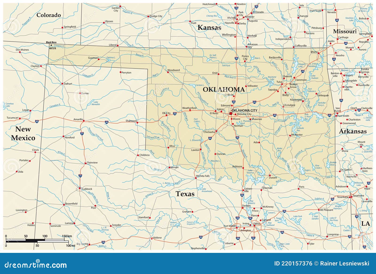Vector Road Map of the US State of Oklahoma Stock Vector - Illustration ...
