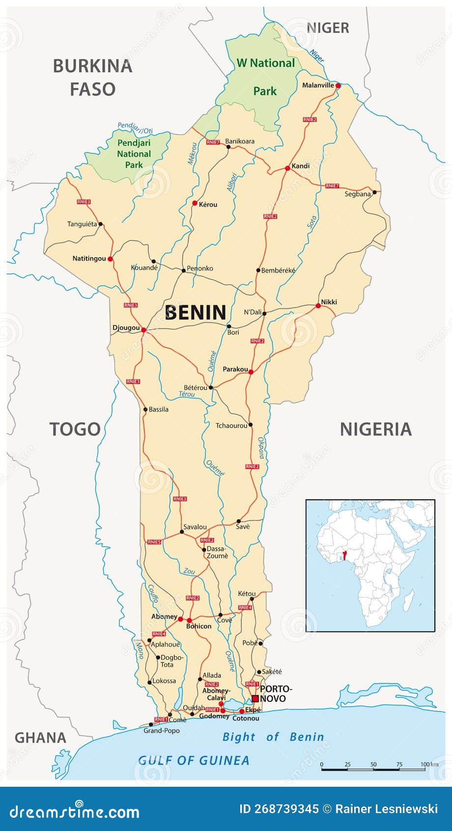 Vector Map Of Benin With Flag. Isolated, White Background Stock ...