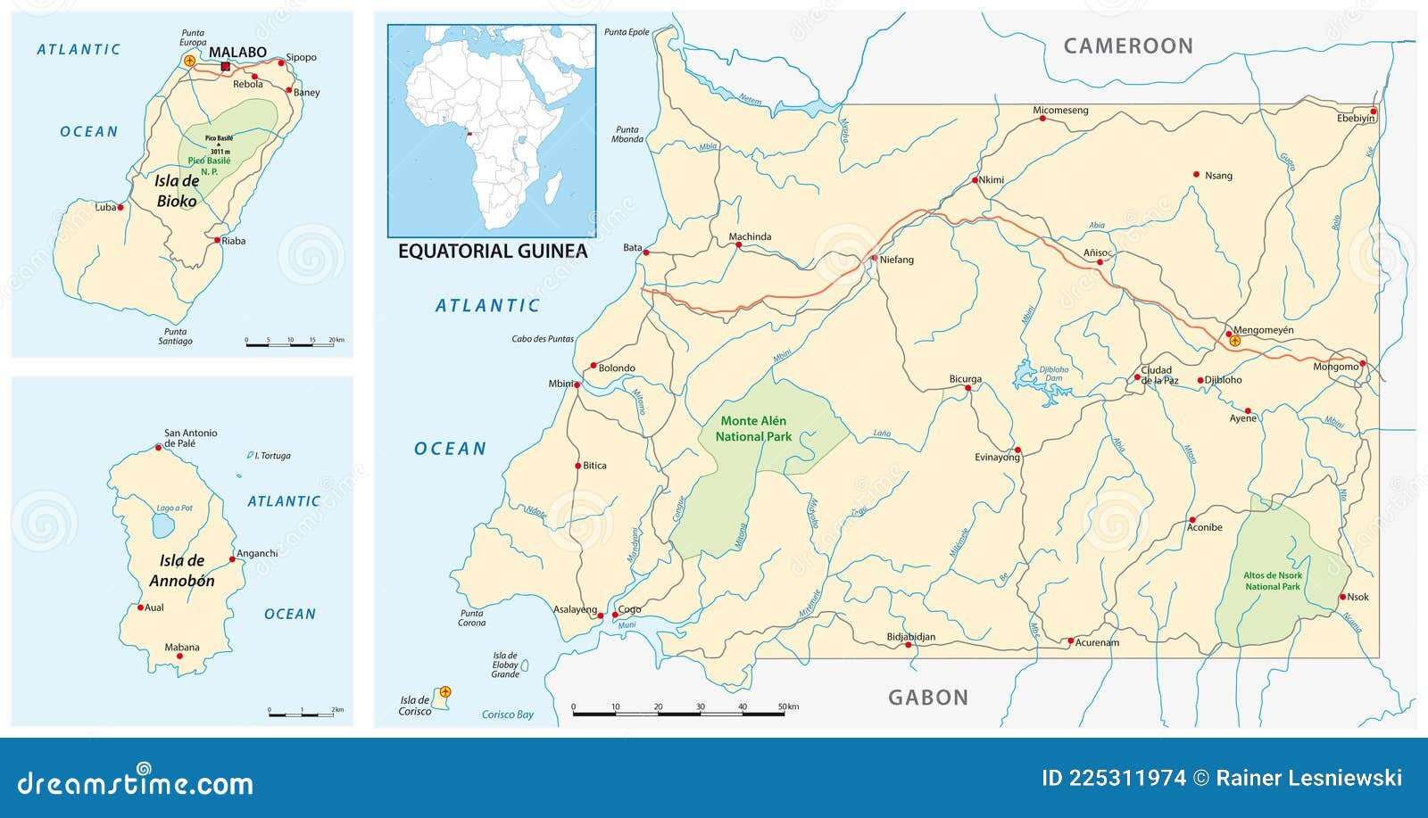 Bioko Island Republic Of Equatorial Guinea Map Vector Illustration ...